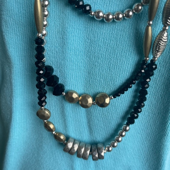 Jewelry | Metal Look Plastic Beaded Three Strand Necklace Used | Poshmark